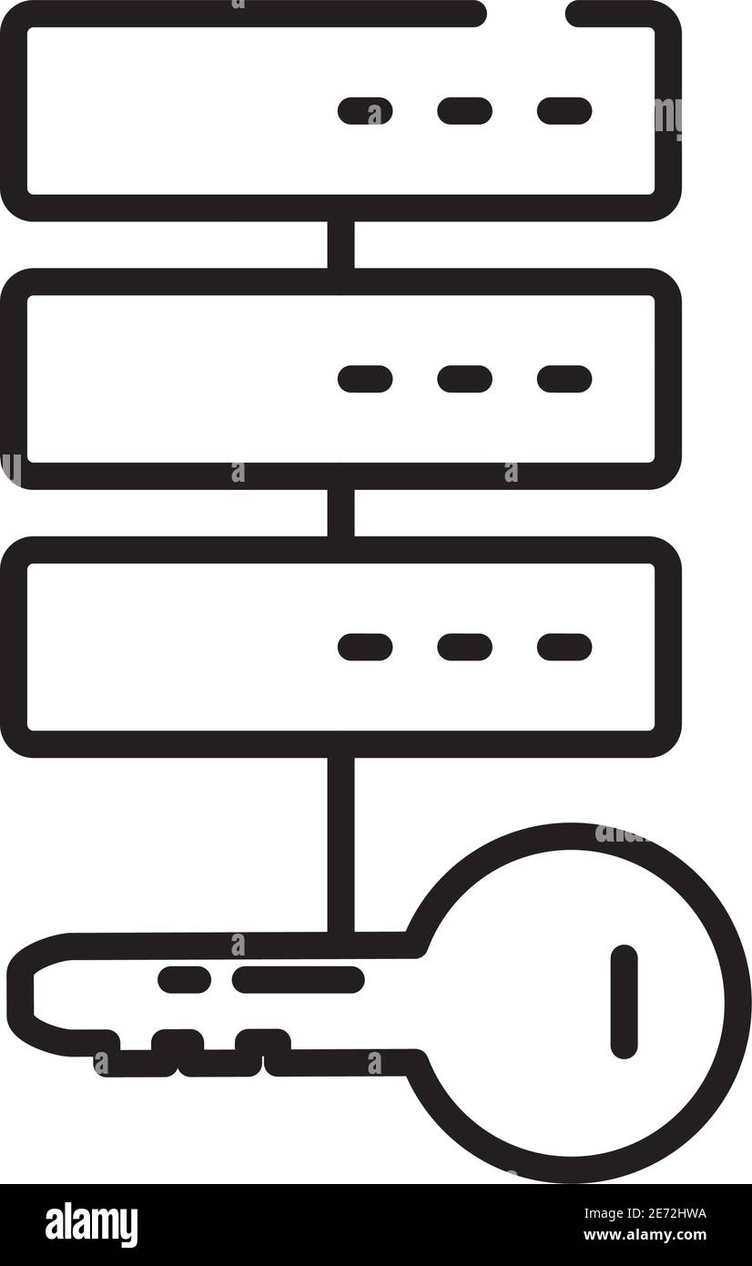 data router servers with key icon over white background, half line ...