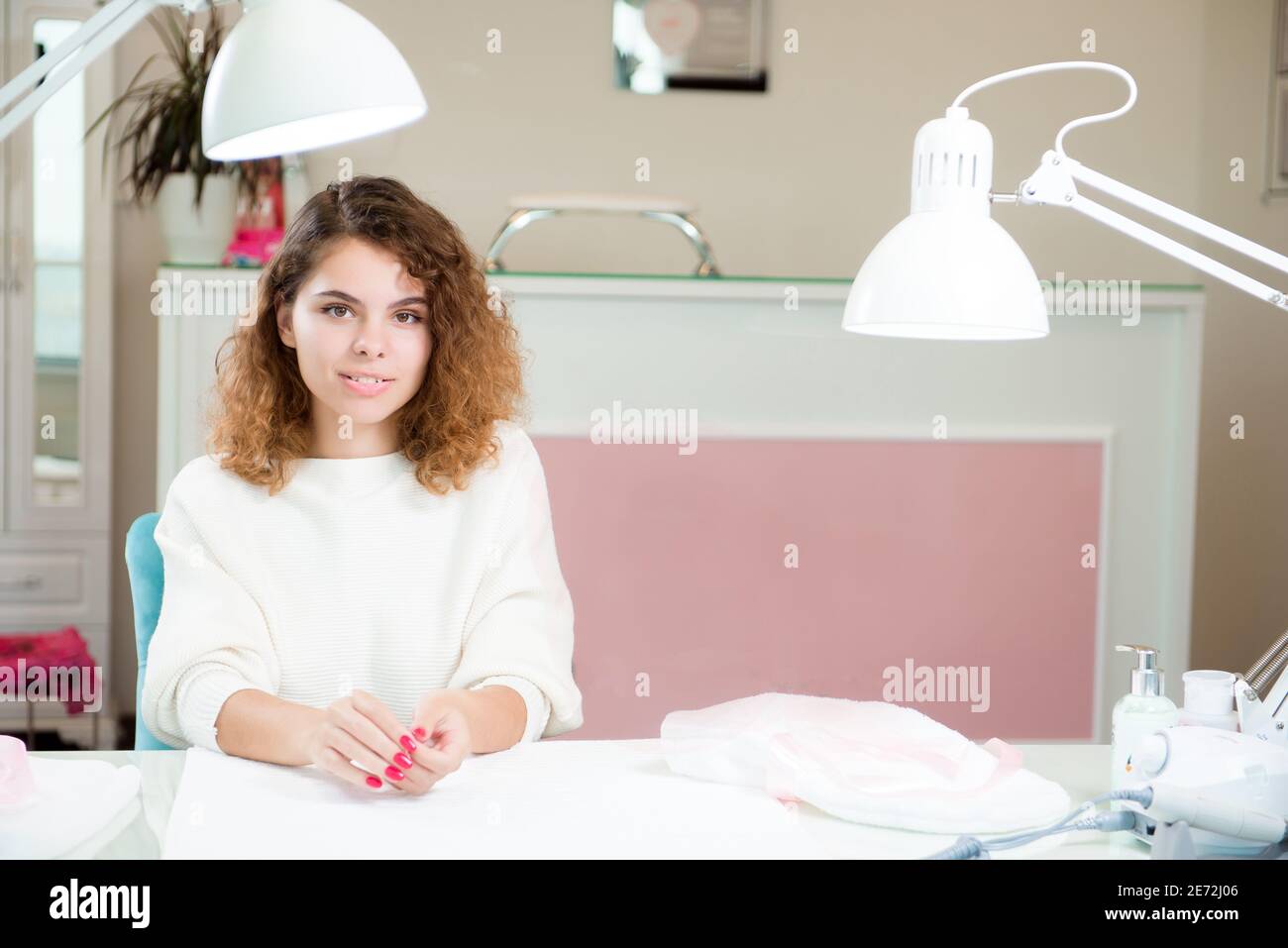 Manicure and pedicure salon in beauty studio interior Stock Photo - Alamy