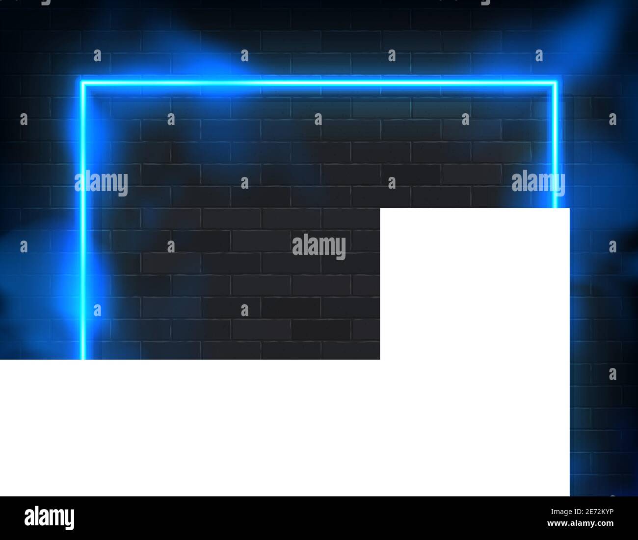 Glowing rectangle neon vector illustration lighting frame with blue ...