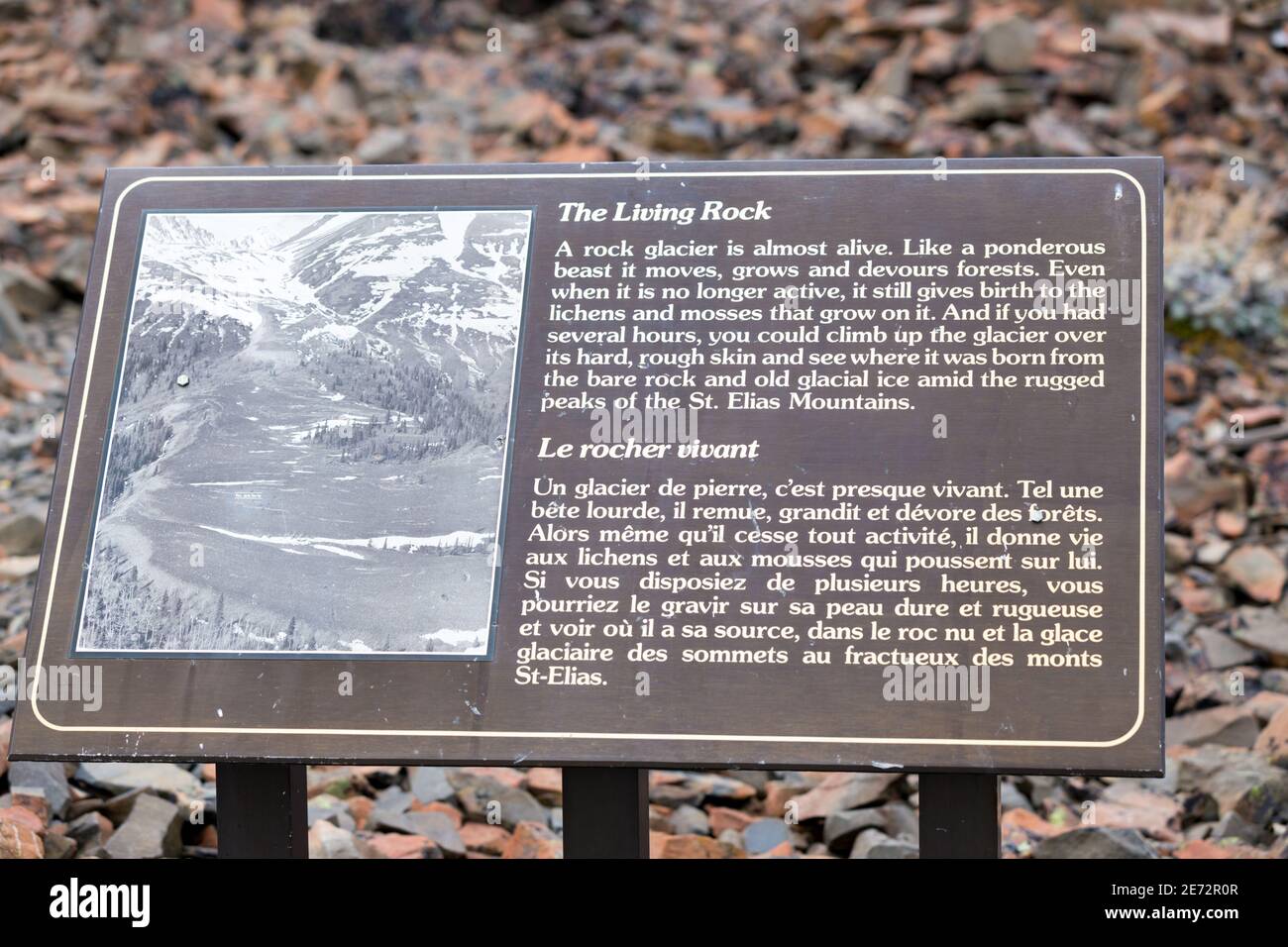 Signage located along the rock glacier, a tourist destination in the ...