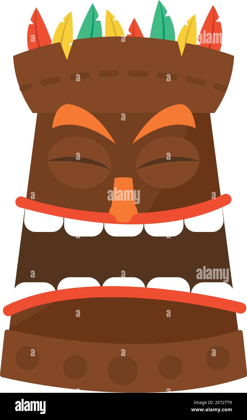 funny hawaiian tiki mask icon over white background, colorful design ...