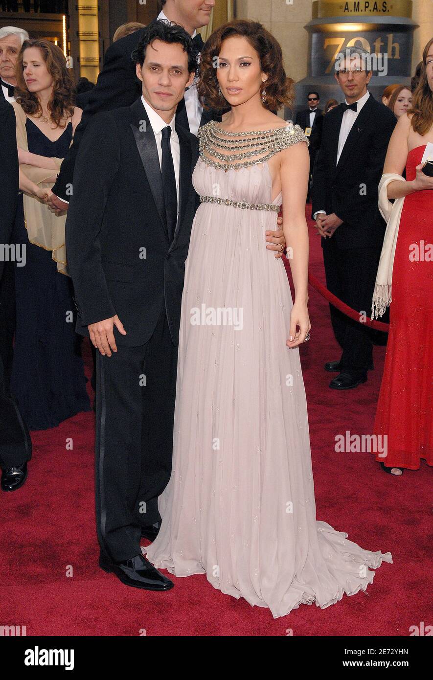 Marc Anthony and wife Jennifer Lopez, arriving at the 79th Academy ...