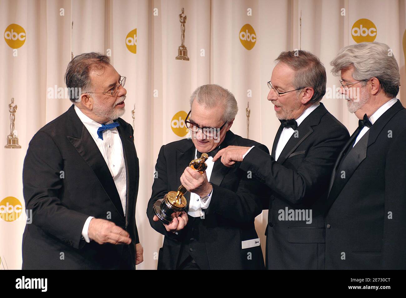 Martin Scorsese poses with Francis Ford Coppola, Steven Spielberg and George Lucas in the press ...