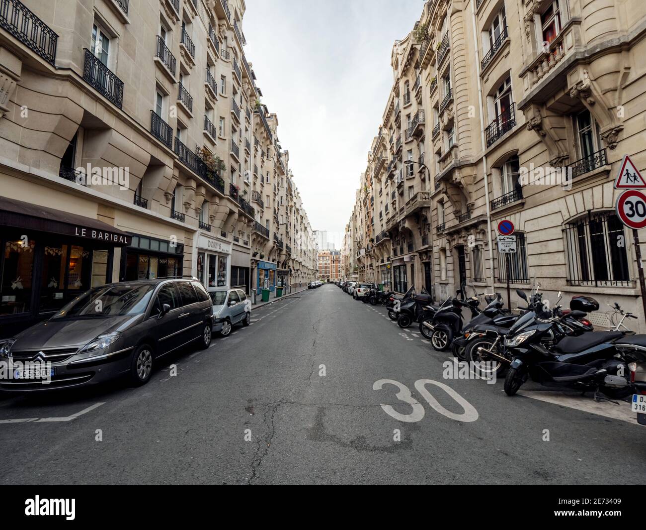 Paris, France - Oct 13, 2018: Perspective view over the empty street of ...