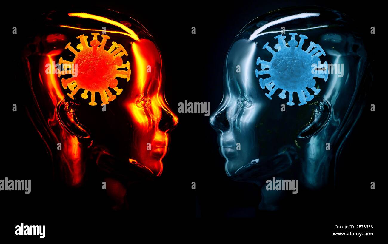 Abstract collage depicting arguing points of view shown with hot and ...