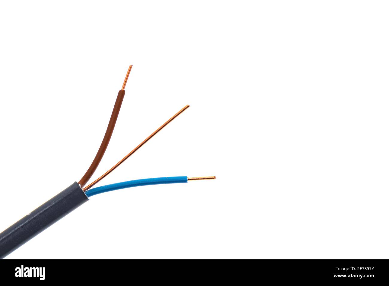 Electrical cable, three core flat twin and earth - white background ...