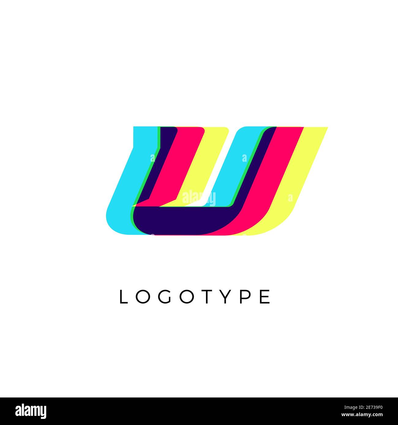 Glitch effect letter U, colored spectrum overlay effect. Vector slant ...