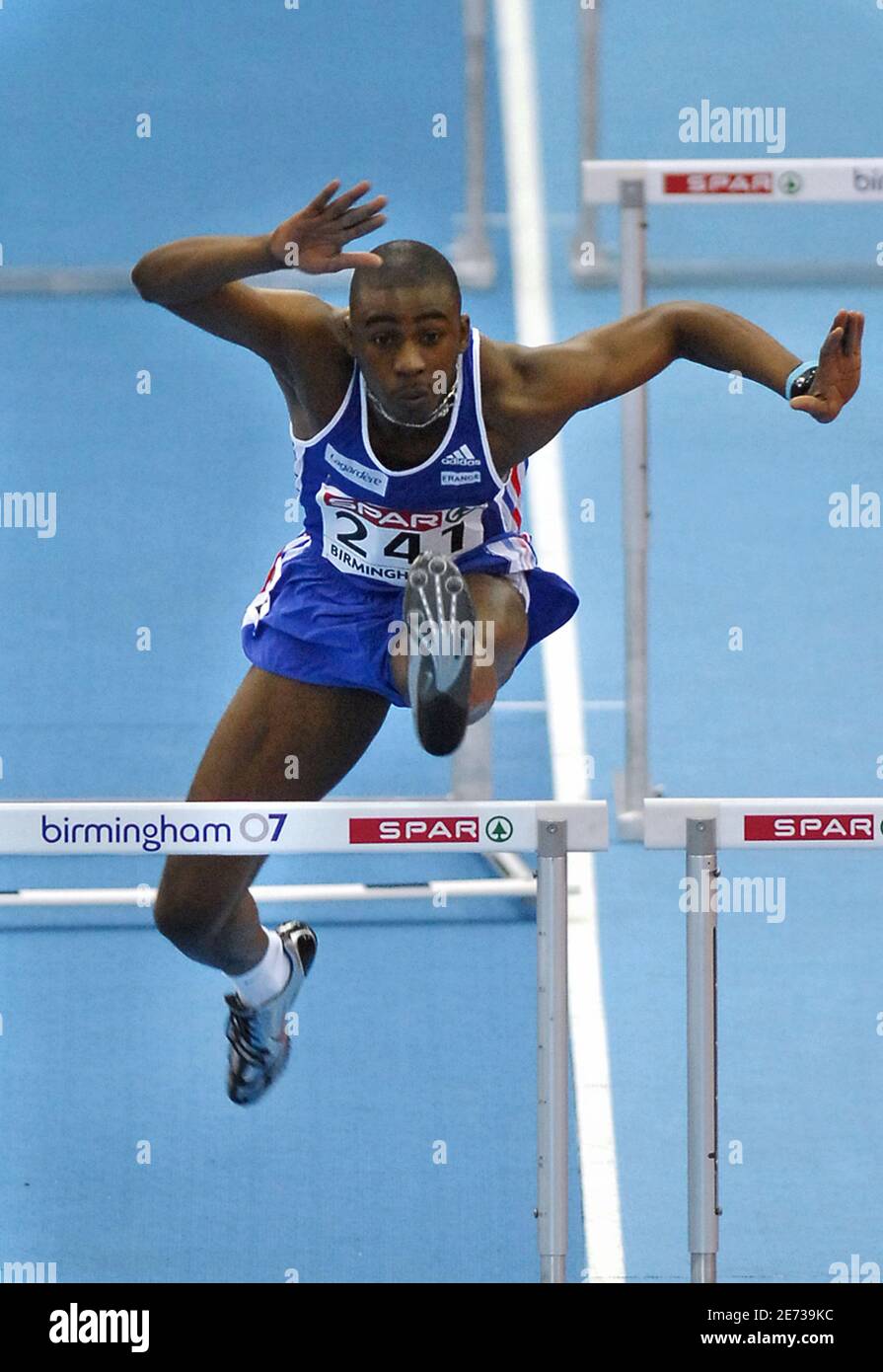 France's Bano Traore competes on 60 meters hurdles heat men during the ...