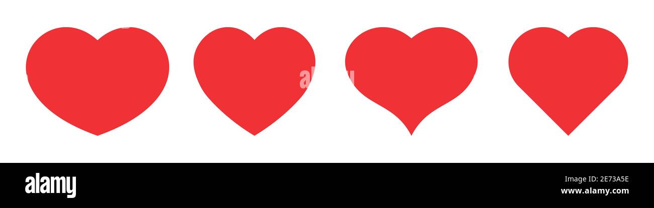 Set of four most popular heart shapes. Symbol of love. Simple flat red ...