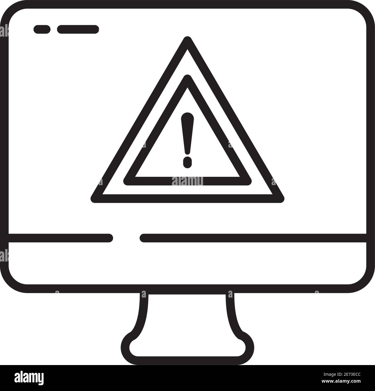computer with warning sign on screen over white background, half line ...