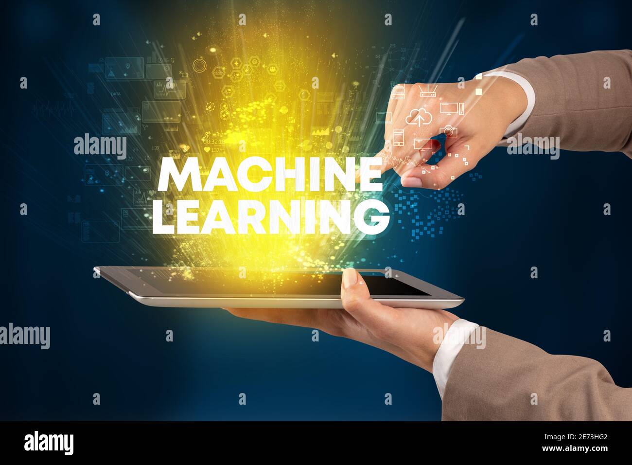 Close-up of a touchscreen with MACHINE LEARNING inscription, innovative ...