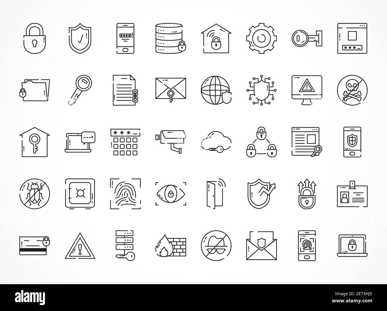 cyber security icon set over white background, half line style, vector ...