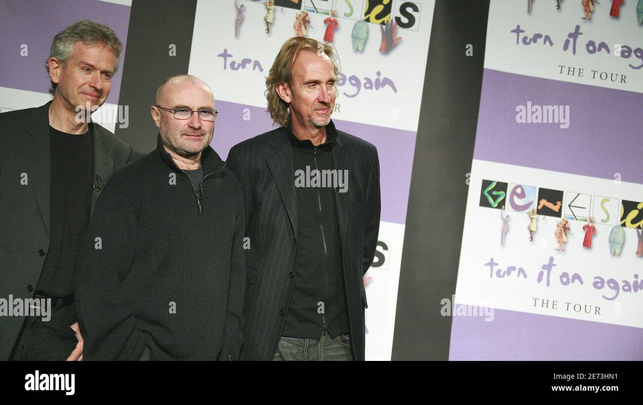 Genesis band members, Tony Banks, Phil Collins and Mike Rutherford ...