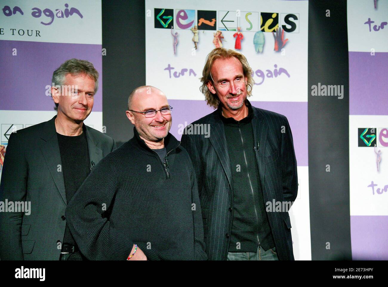 Genesis band members, Tony Banks, Phil Collins and Mike Rutherford ...