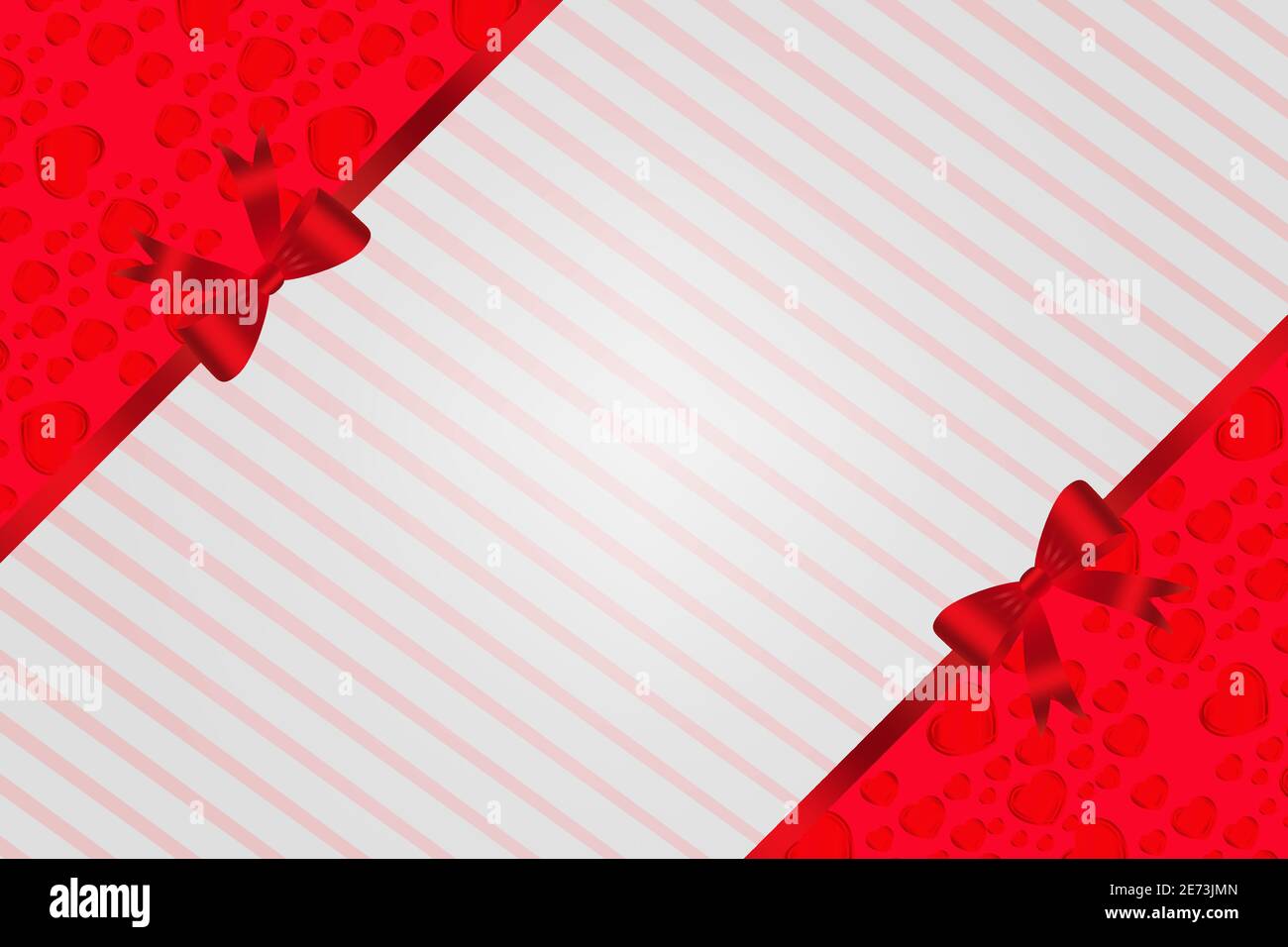 Elegant red love background with hearts and stripes and ribbon bow ...