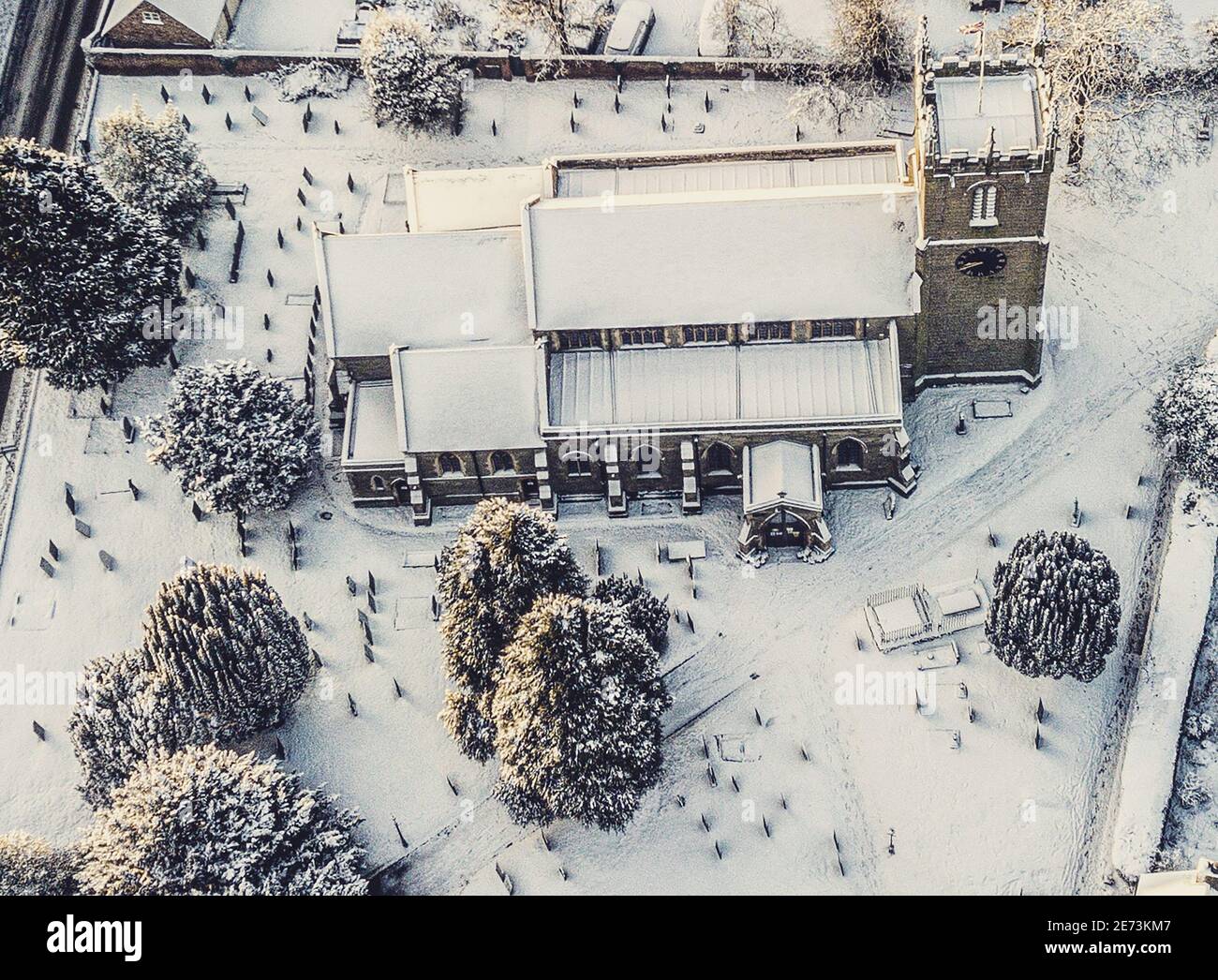 Snow covered Church Stock Photo - Alamy
