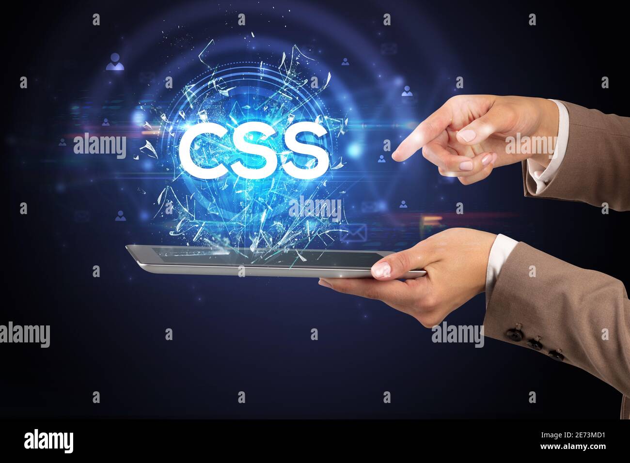 Close-up of a touchscreen with CSS abbreviation, modern technology ...