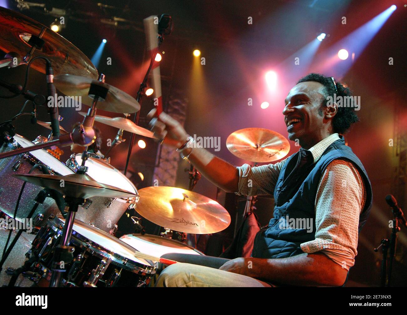 French drummer Manu Katche performs live stage with his band during the ...