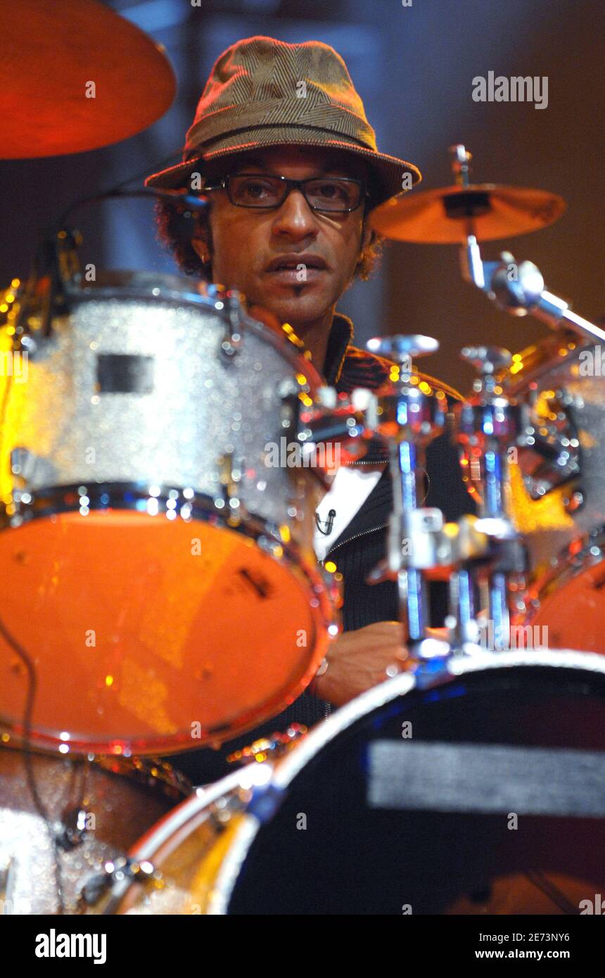 French drummer Manu Katche performs live on stage with his band during ...