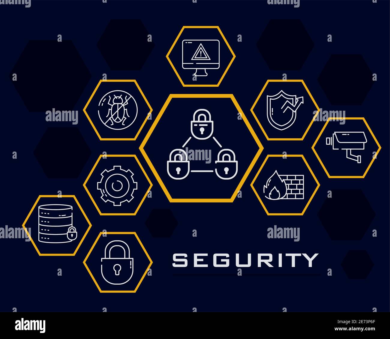 rhombus frames of security icons set over black background, half line ...