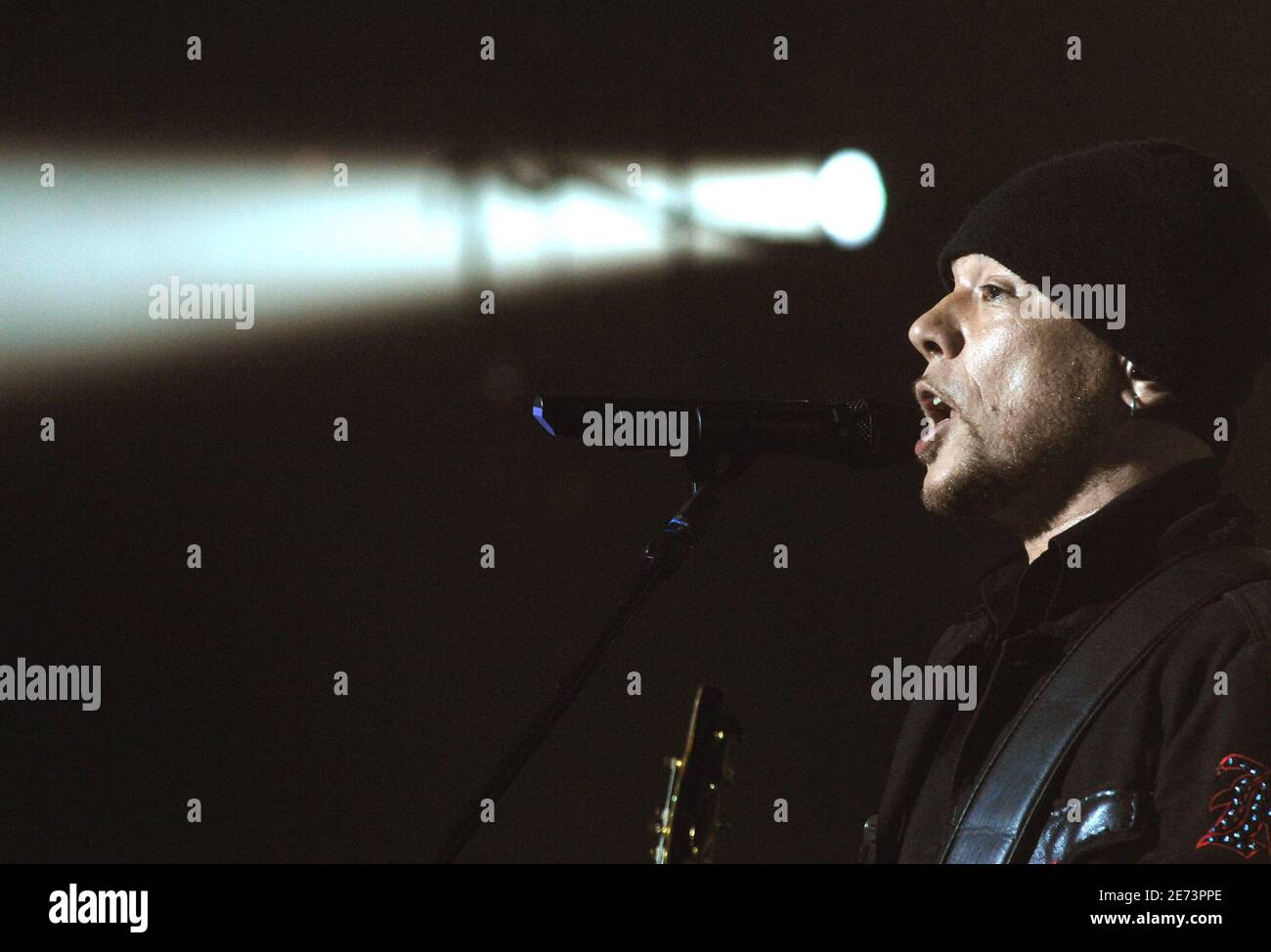 French singer Pascal Obispo performs live on stage with his band at 'Le ...