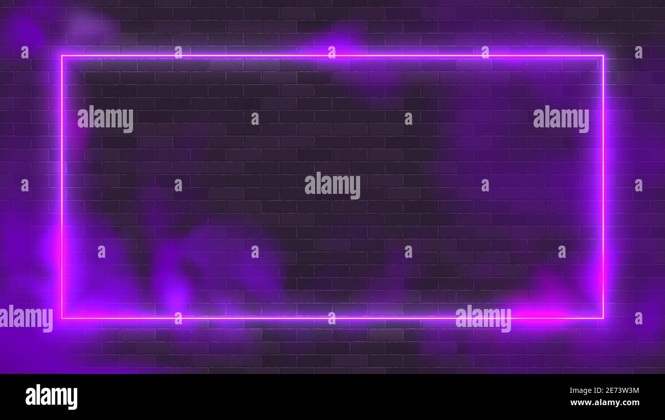 Glowing rectangle neon vector illustration lighting frame with purple ...
