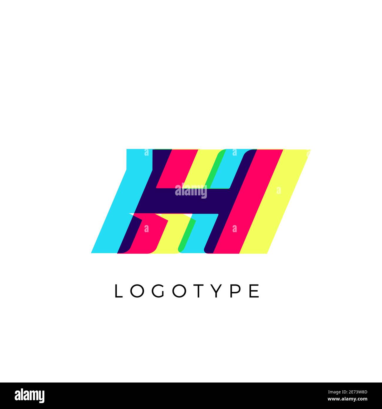 Glitch effect letter H, colored spectrum overlay effect. Vector slant ...