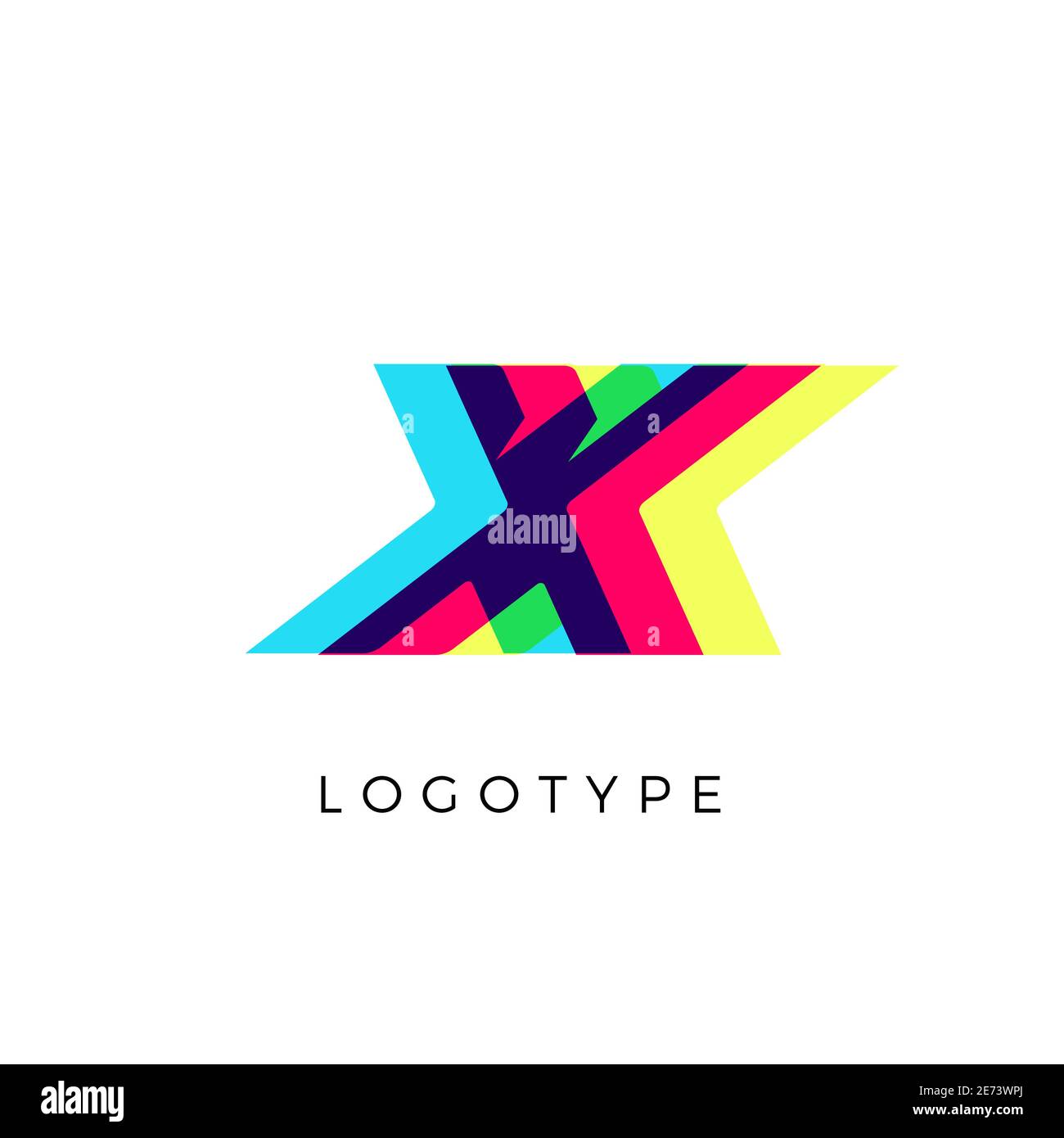 Glitch effect letter X, colored spectrum overlay effect. Vector slant ...