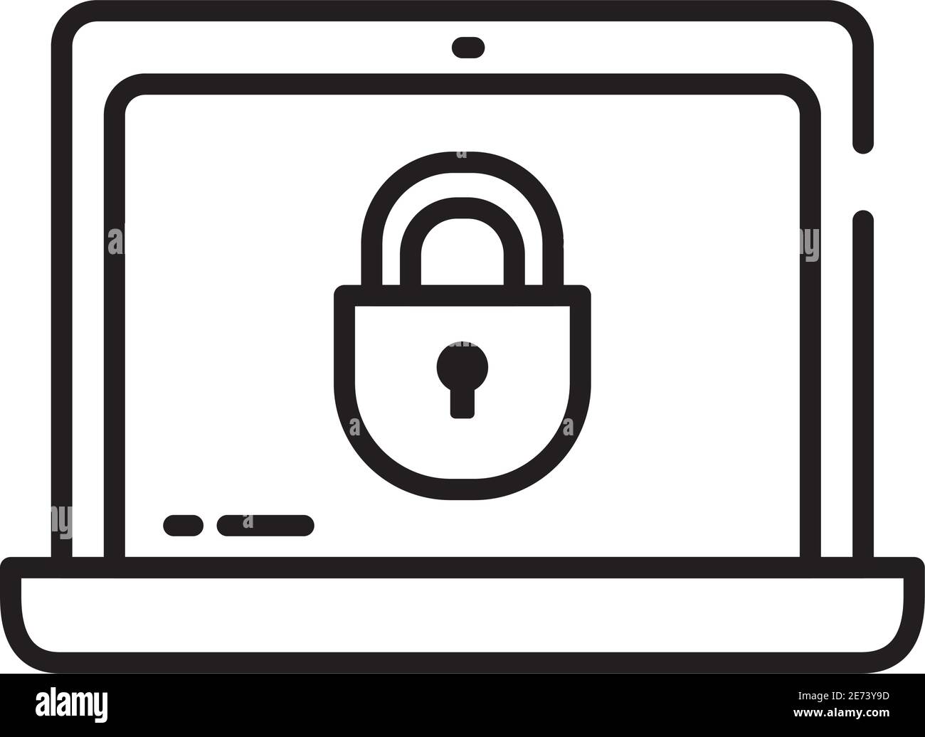 laptop computer with padlock icon over white background, half line ...