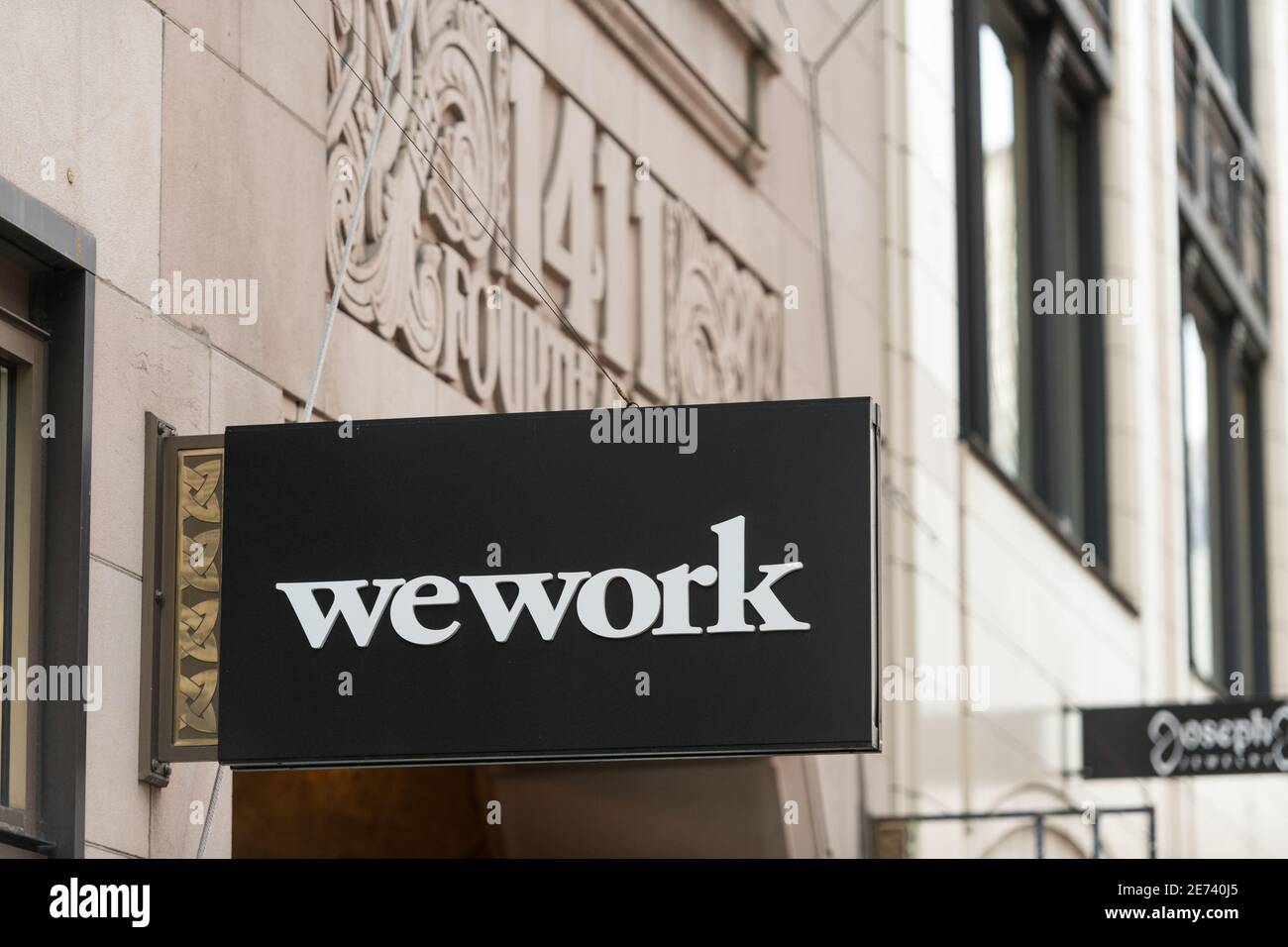 Seattle, USA. 24 Feb, 2020. The WeWork space in downtown late in the ...