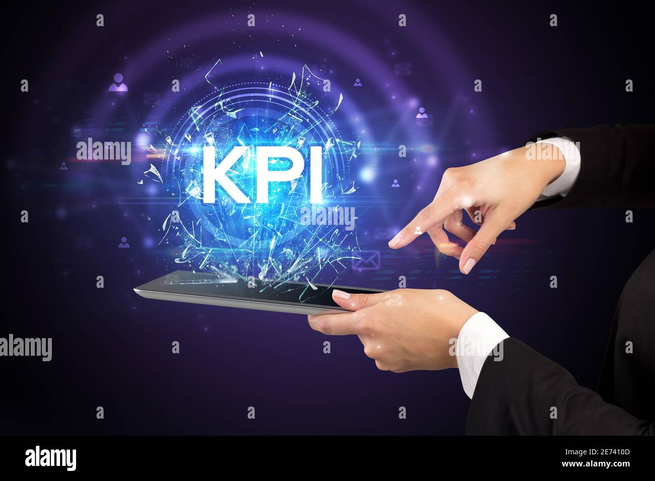 Close-up of a touchscreen with KPI abbreviation, modern technology ...
