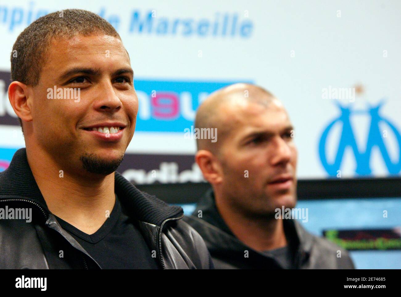 Retired soccer star Zinedine Zidane and Ronaldo hold a press conference ...