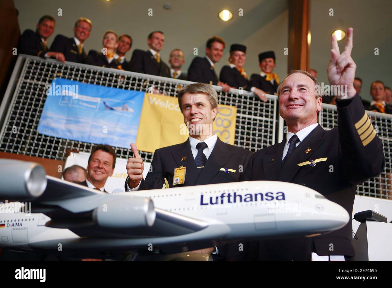 Lufthansa pilot Juergen Raps (R) and co-pilot Raimund Muller (L) with ...