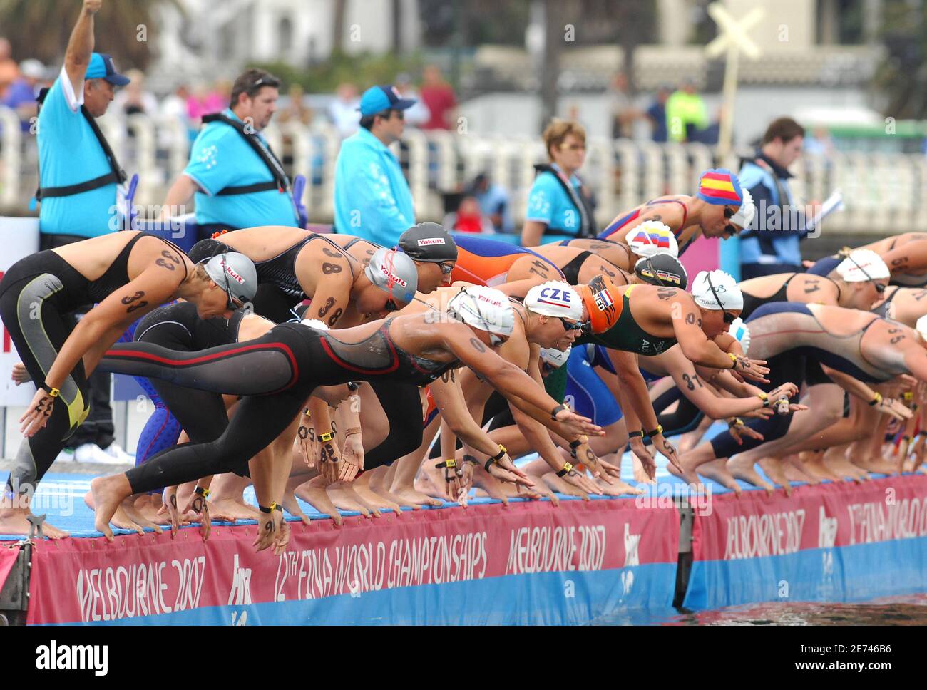 Start of swimmers on women's 10 kilometers open water during the 12th ...