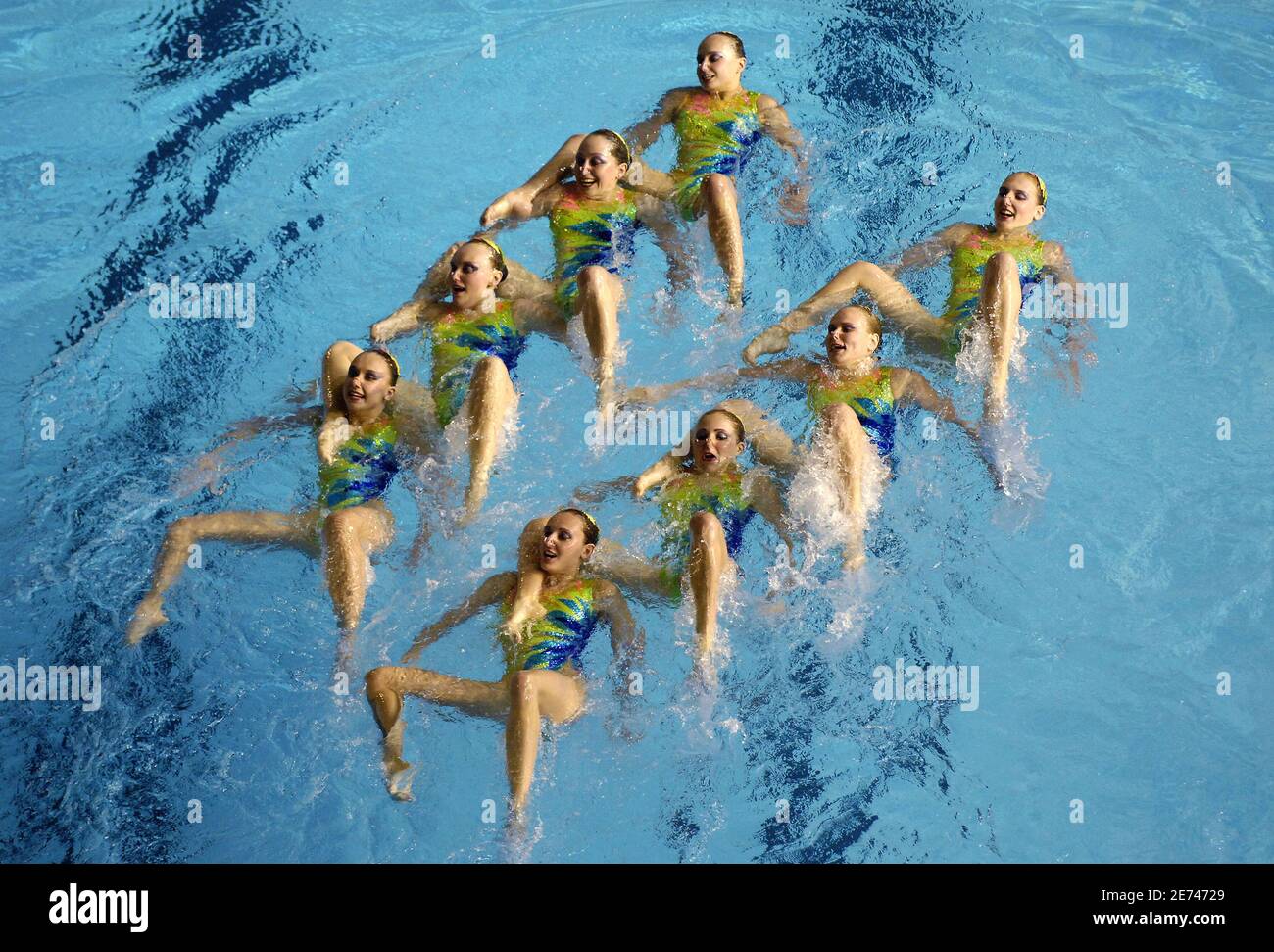 Russia's team competes during the synchronized swimming team technical ...