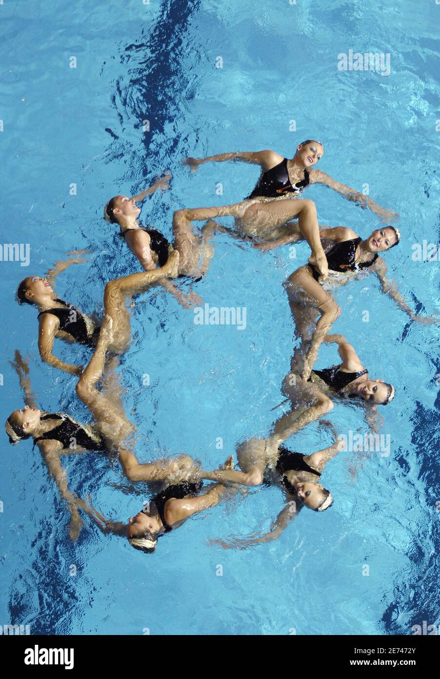 USA's team competes during the synchronized swimming team technical ...