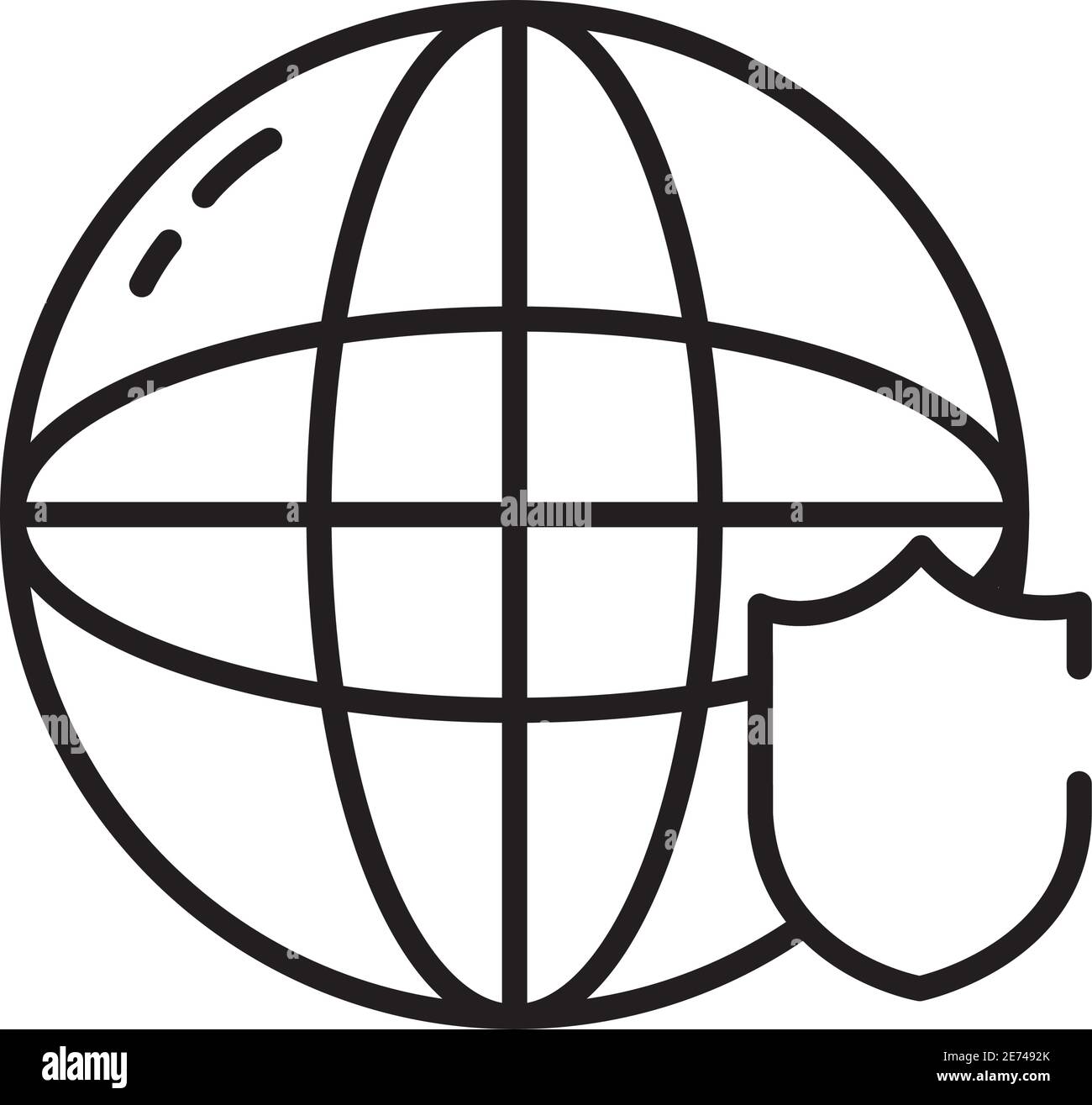 Global sphere and padlock icon over white background, half line style ...