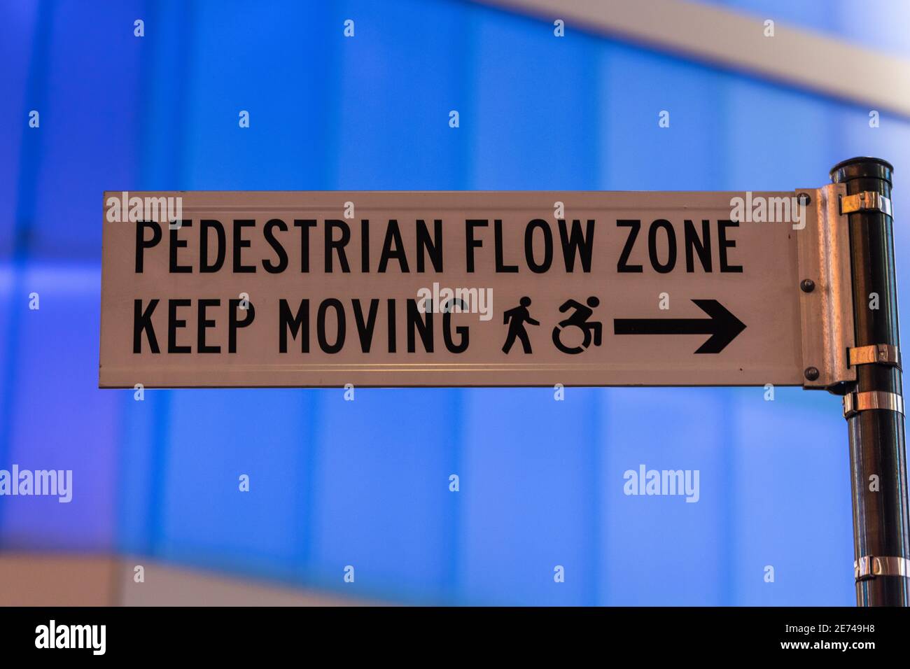 New York, USA. 23 Jun, 2019. A pedestrian flow zone sign late in the ...