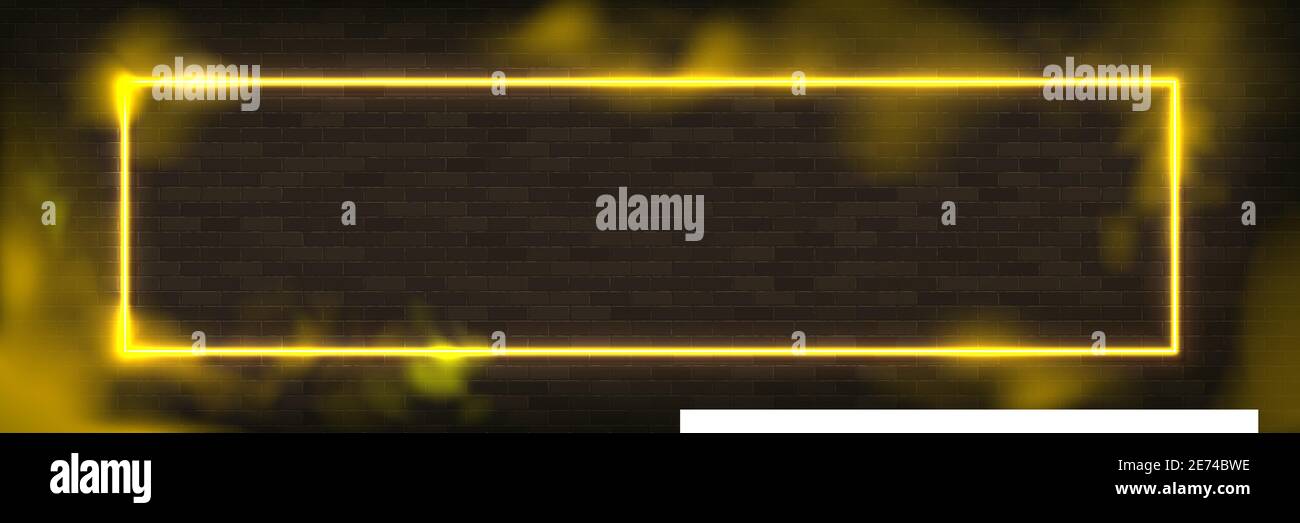 Glowing rectangle neon vector illustration lighting frame with yellow ...