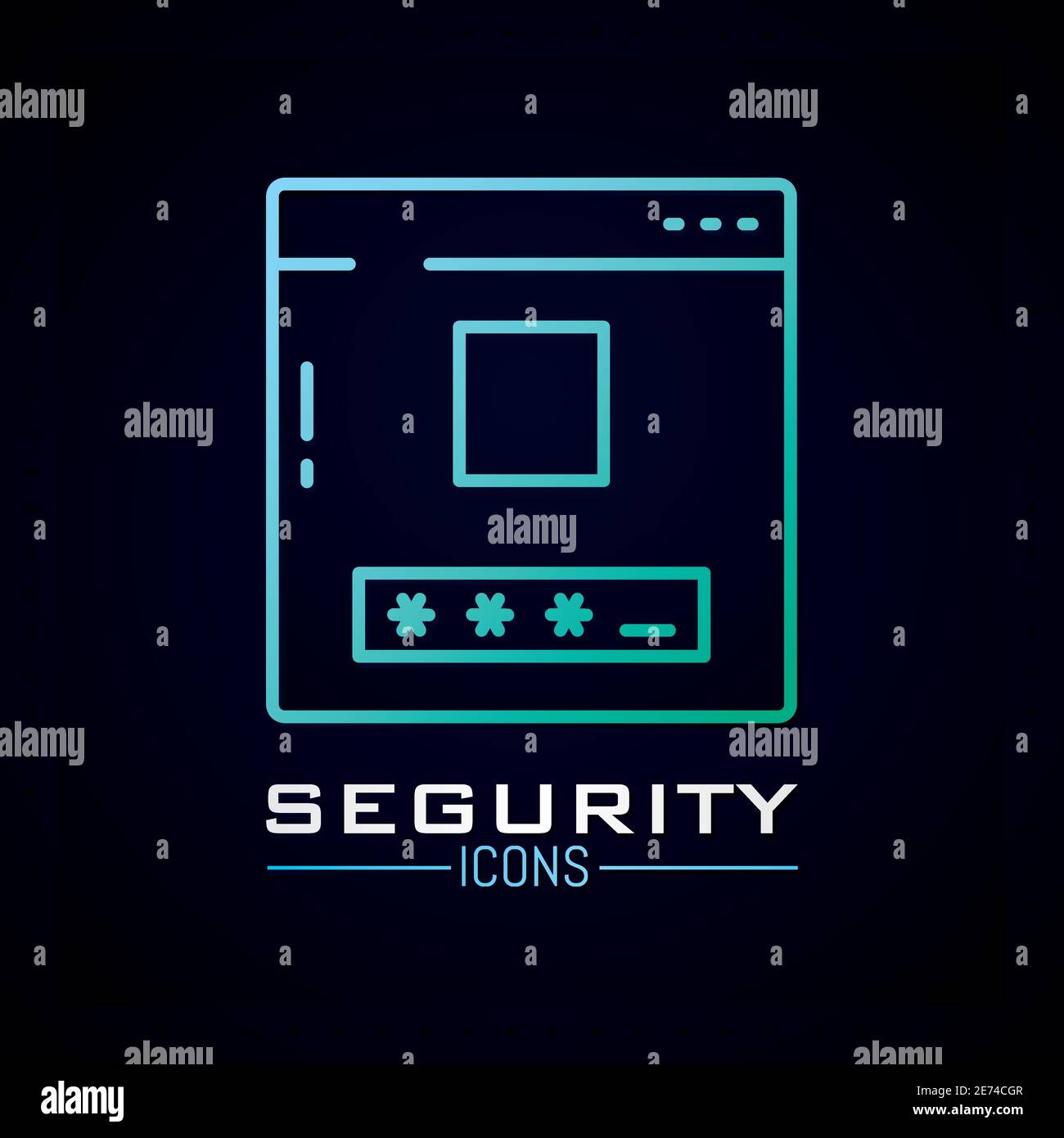 security icons, password browser icon over black background, half line ...