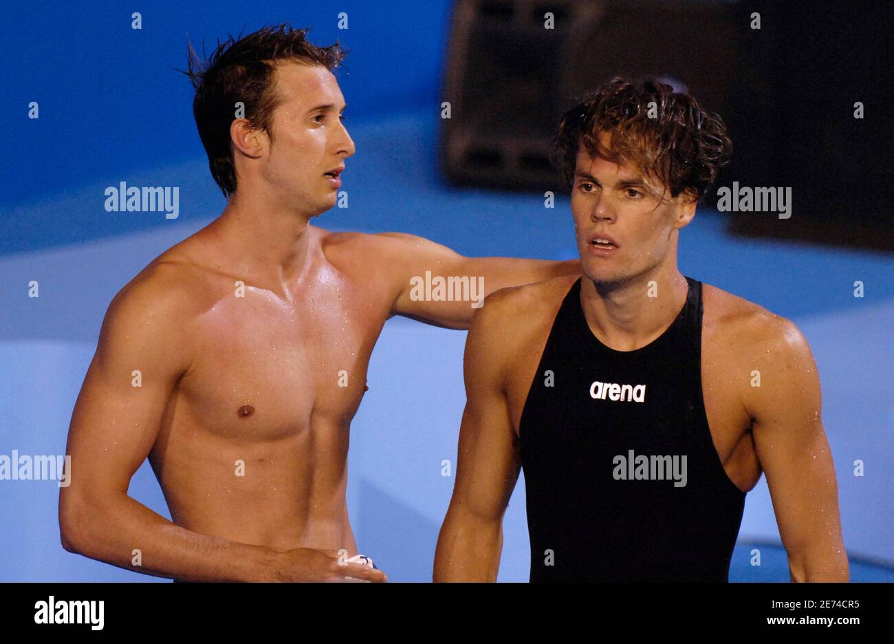 France's Fabien Gilot and Gregory Mallet compete on men's 4x100 meters ...