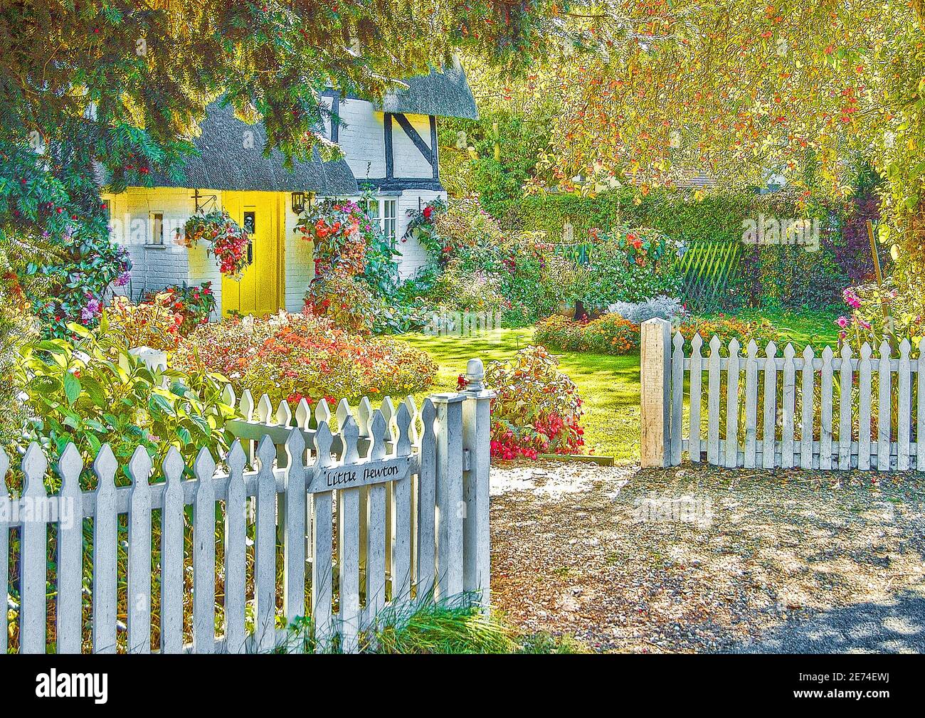 Thatched cottage white picket fence hi-res stock photography and images ...