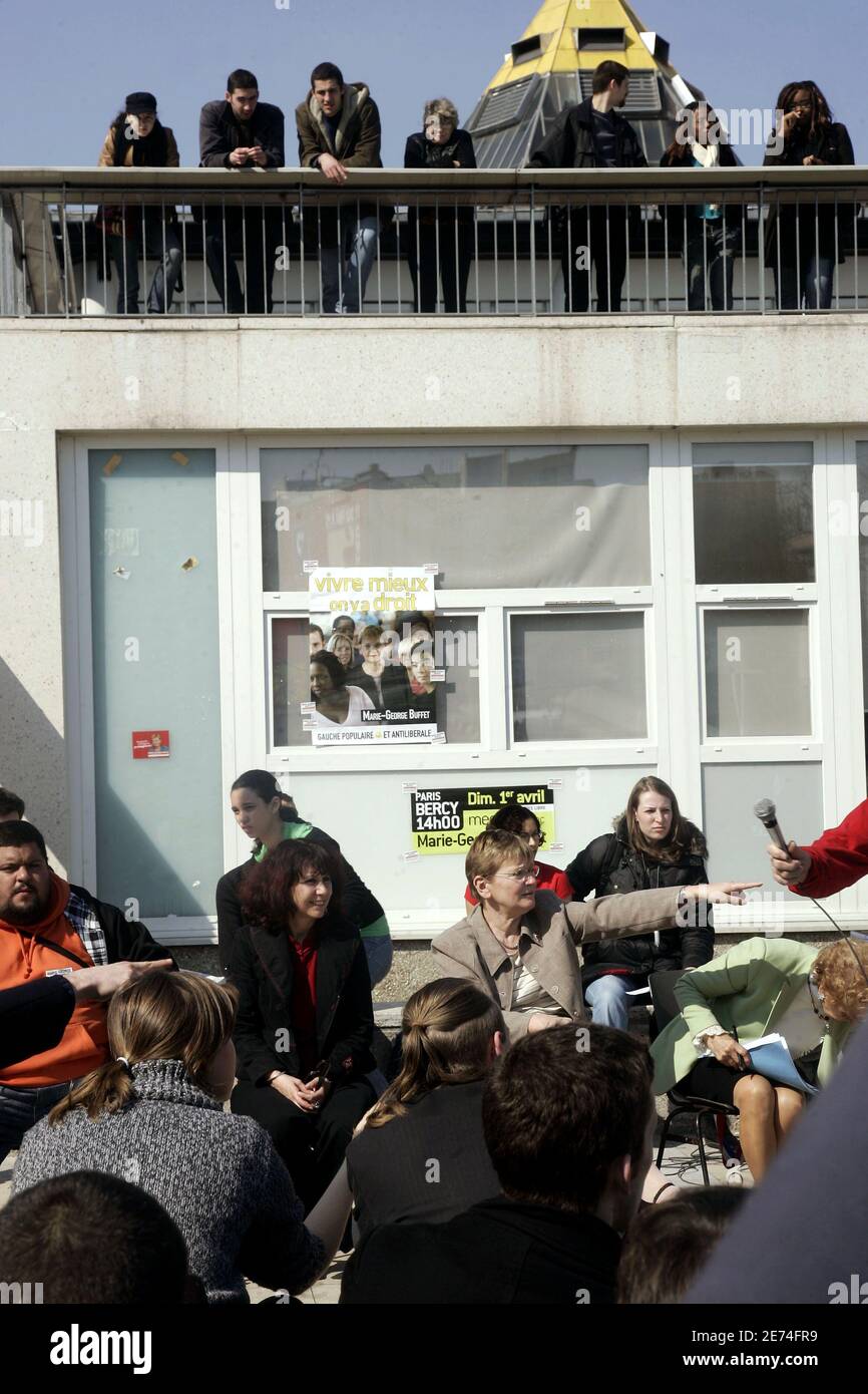 Communist leader Marie-George Buffet meets with students at the Creteil ...