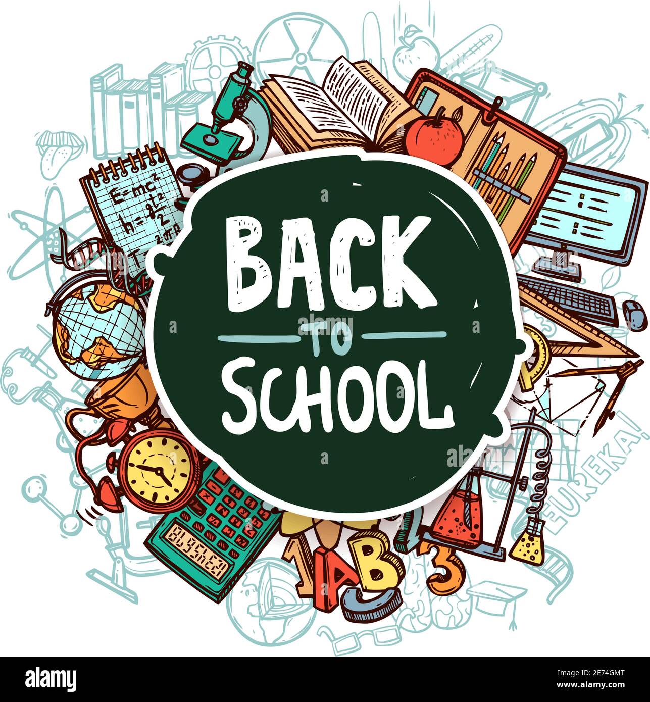 Back to school concept with hand drawn education symbols vector ...
