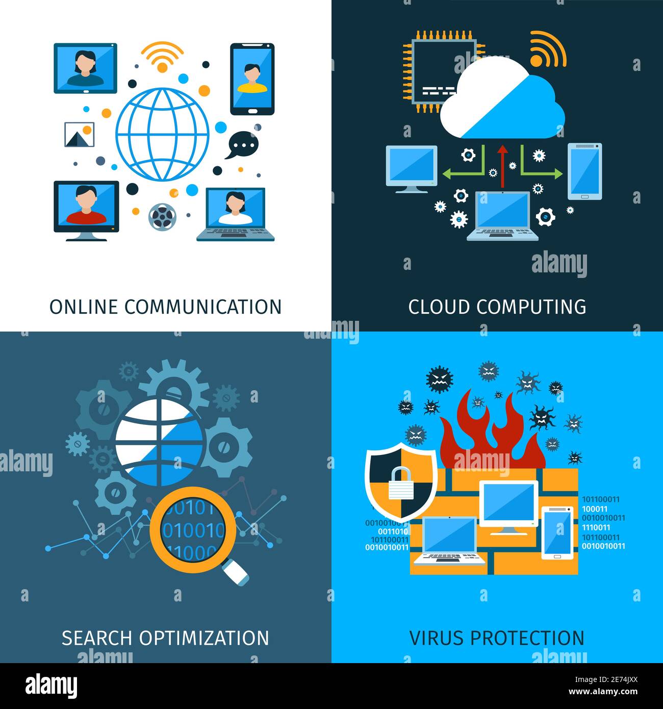 Network security design concept set with search optimization icons ...