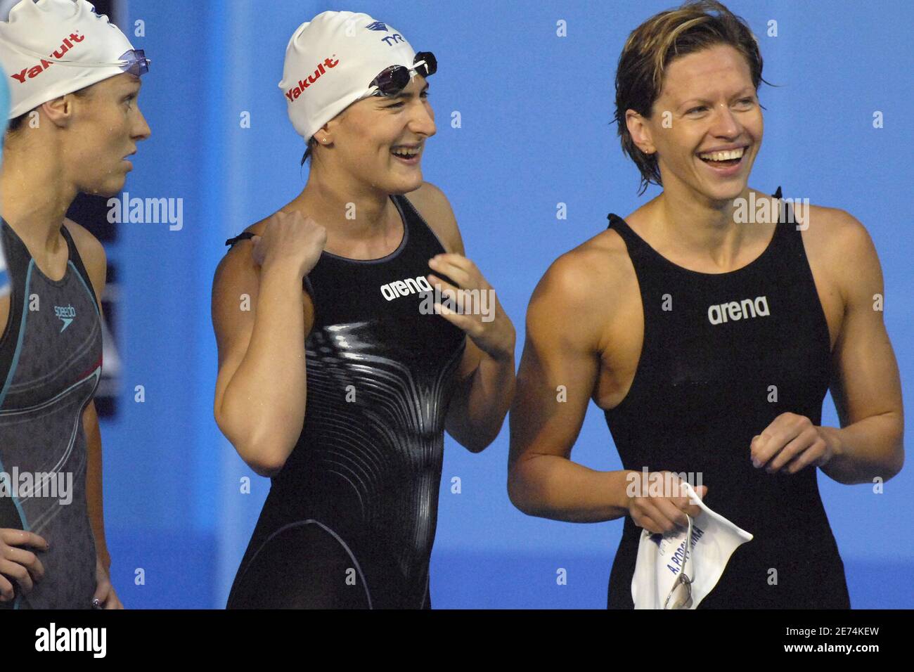 France's Celine Couderc, Sophie Hubert and Alena Popchanka during the ...