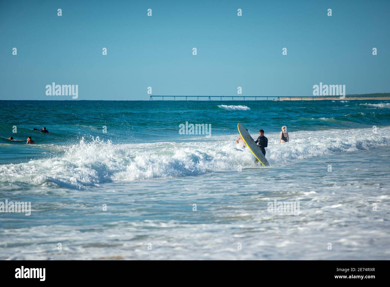Crowded beach in Biscarrosse Plage, Nouvelle Aquitaine, France ...