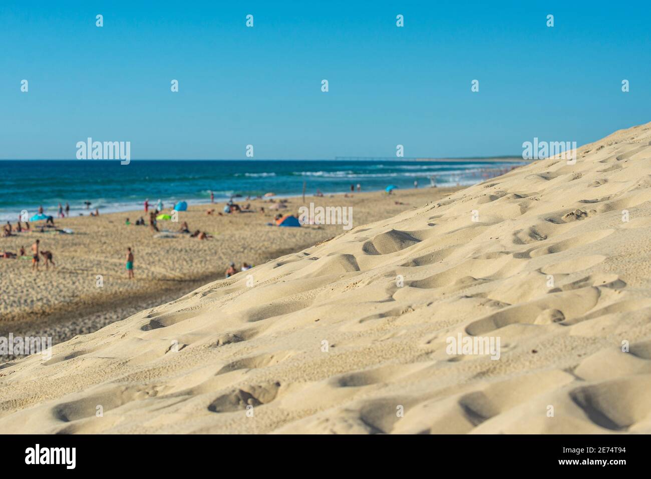 Crowded beach in Biscarrosse Plage, Nouvelle Aquitaine, France ...