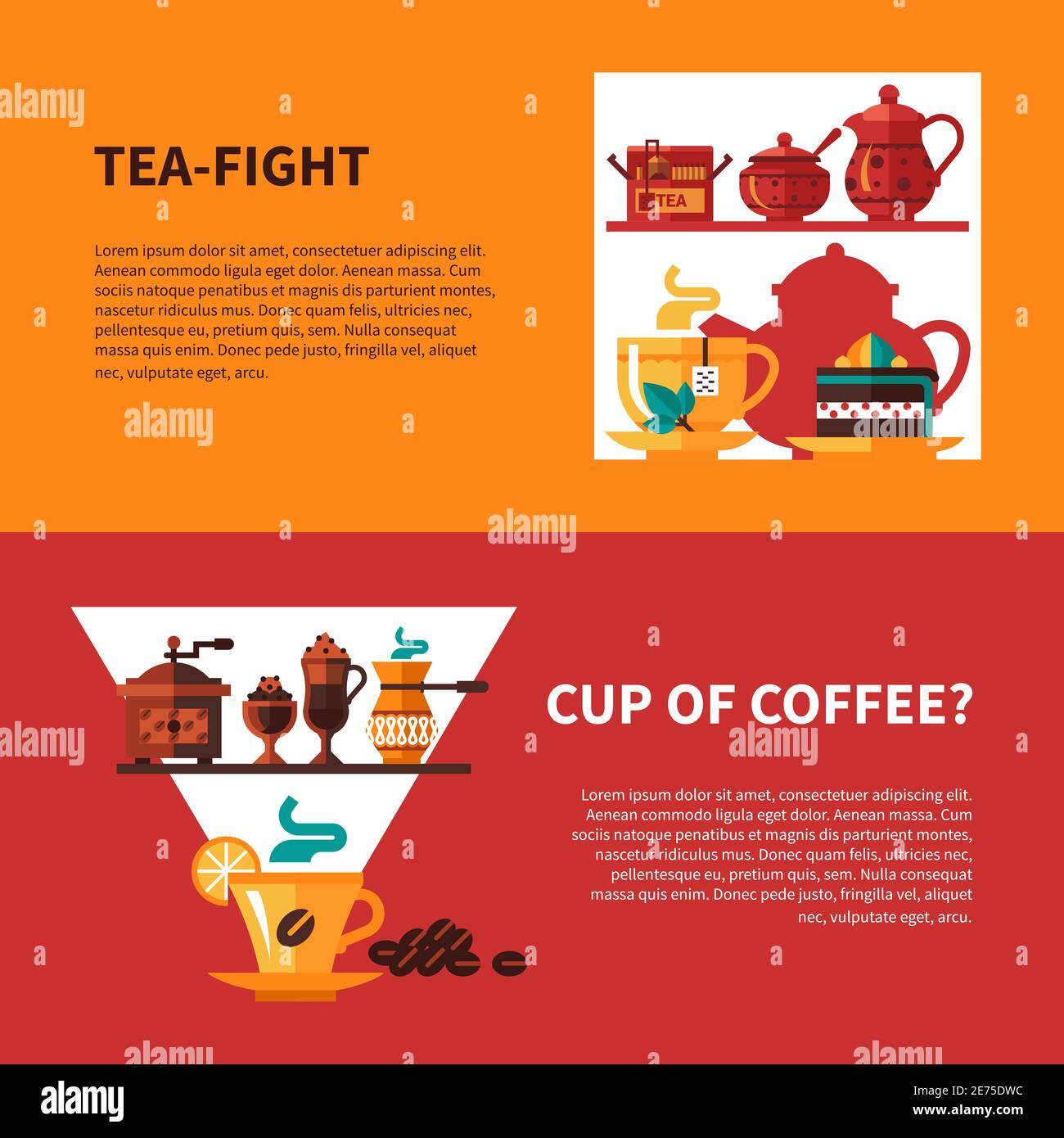 Tea or coffee cup 2 modern decorative informative banners set design in ...