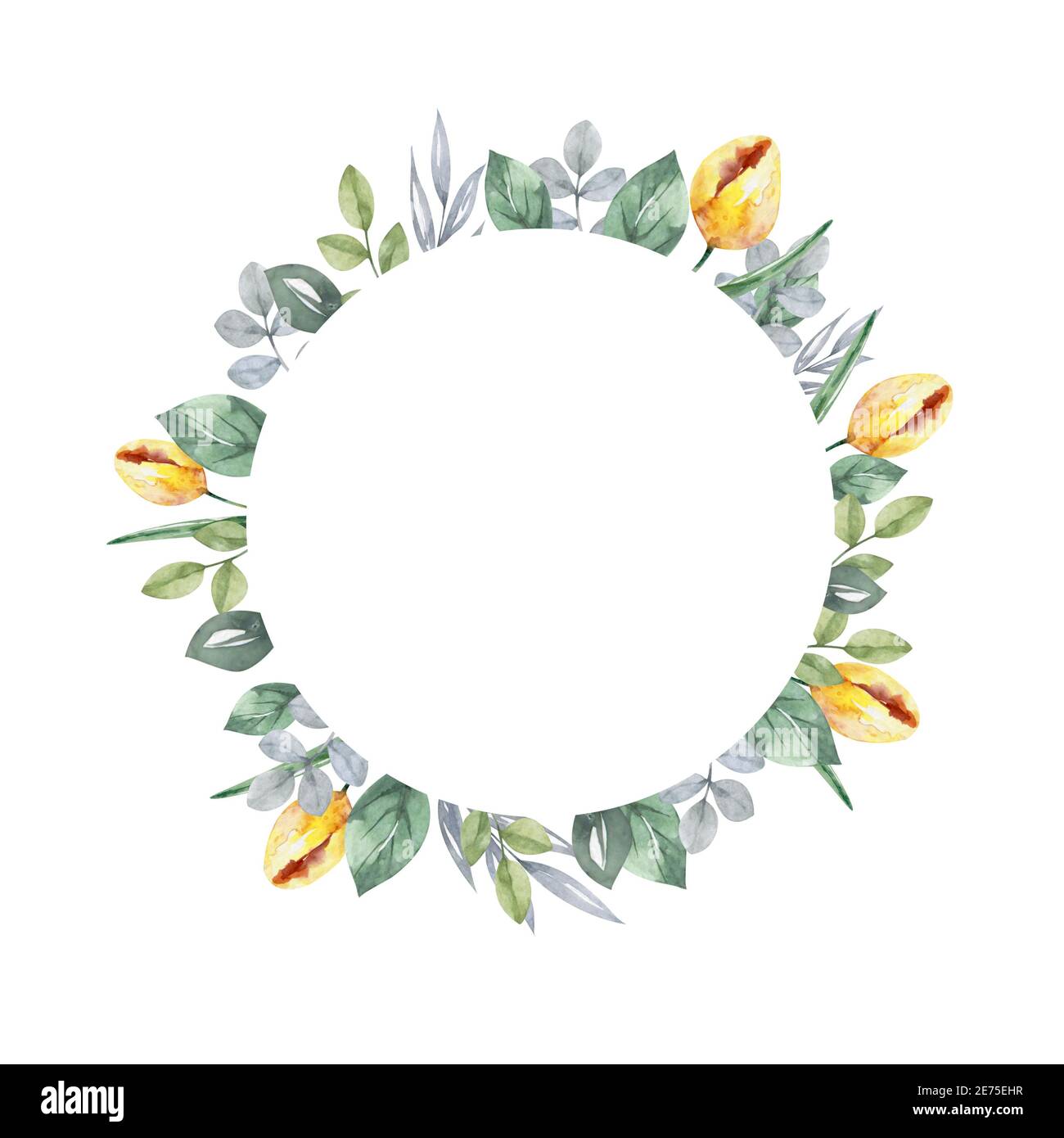 Flower tulip background. Floral circle frame with yellow spring flowers ...
